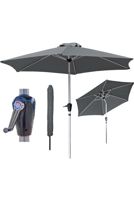 Dark Grey Garden Table Tilting Parasol Crank Waterproof Umbrella 2.7M ...
