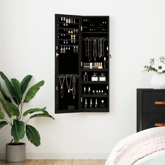 Berkfield Home Mirror Jewellery Cabinet with LED Lights Wall Mounted ...