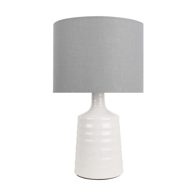 Ripple - Off White Ribbed Ceramic Table Lamp with Grey Fabric Shade by ...