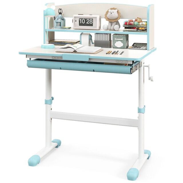 Costway Study Desk Height Adjustable Writing Table w/ Tilt Desktop in ...