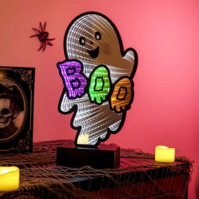 Garden Greatness Boo Ghost LED Infinity Mirror Halloween Decor in White ...