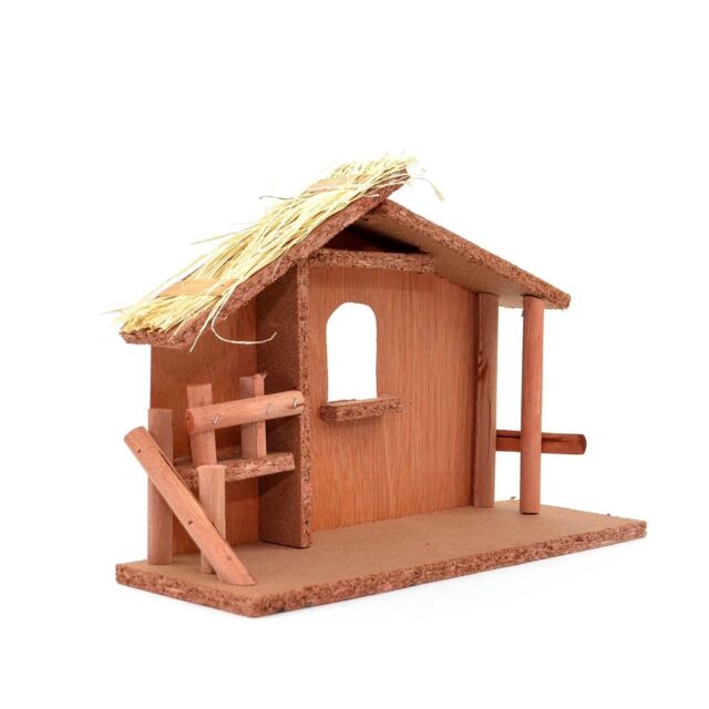 LARGE Handmade Nativity Scene Birth Jesus Christ Wooden Stable Figurine ...