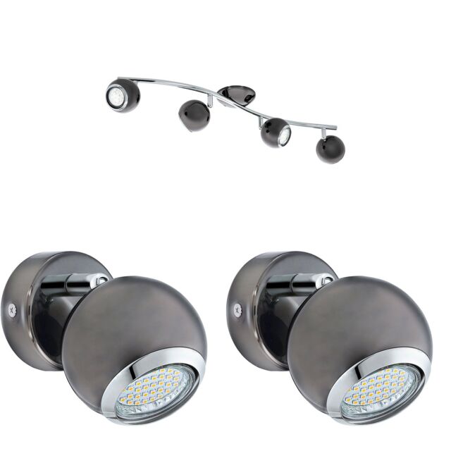 Loops Quad Ceiling Spot Light & 2x Matching Wall Lights Black Nickel ...