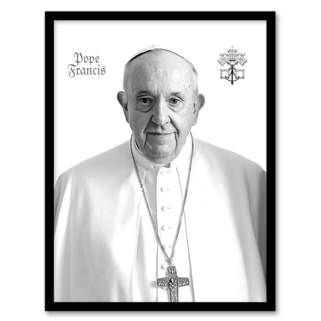 "Artery8 Pope Francis Black & White Portrait Holy See Emblem Framed Art ...