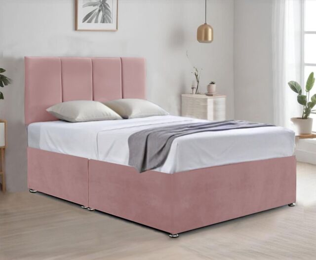 "Luxury Velvet Divan Bed with 26"" Headboard, Mattress & Drawers" by ...