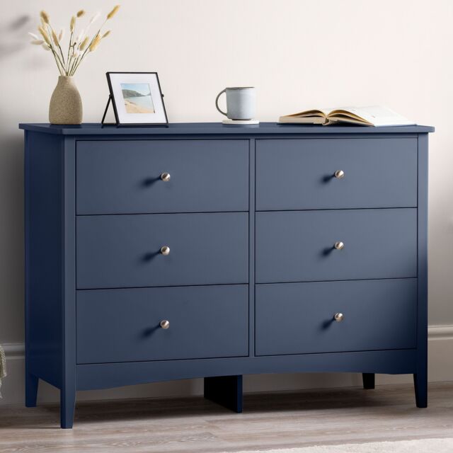 Navy Chest of Drawers Modern 6 Drawer Bedroom Storage Unit Furniture ...