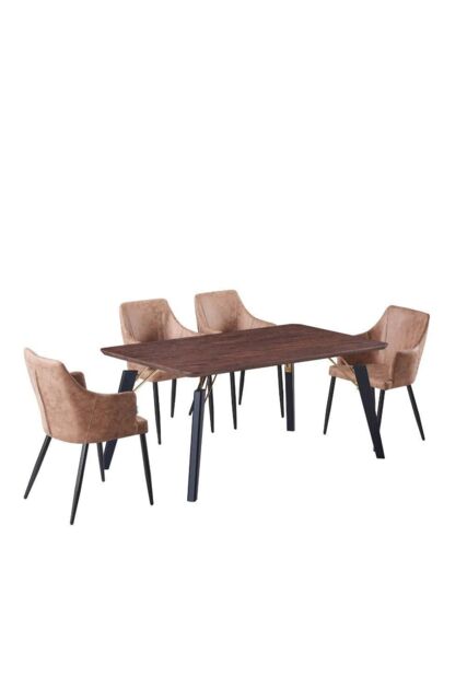 5PCs Zarah Cosmo Dining Table Set w/ a Brown Dining Table & 4 Faux Leather Dining Chairs for ...