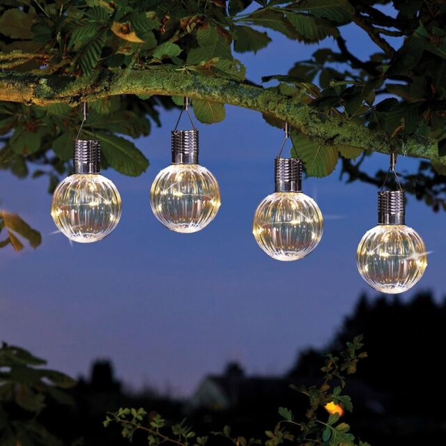 Set of 4 Solar Powered Hanging Garden Orb Lights with Firefly Effect by ...