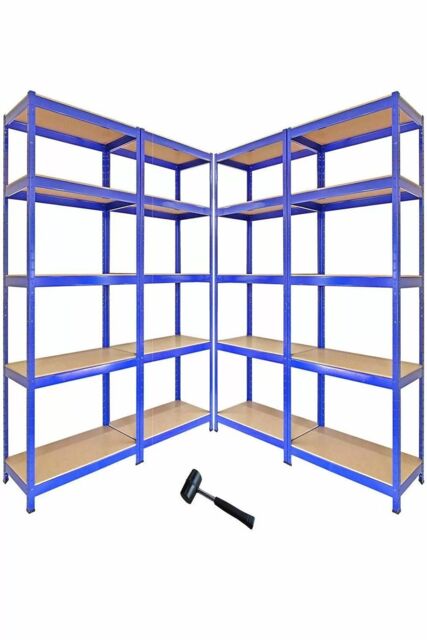 4 x Monster Racking T-Rax Metal Storage Shelves, Blue, 90cm W, 45cm D ...