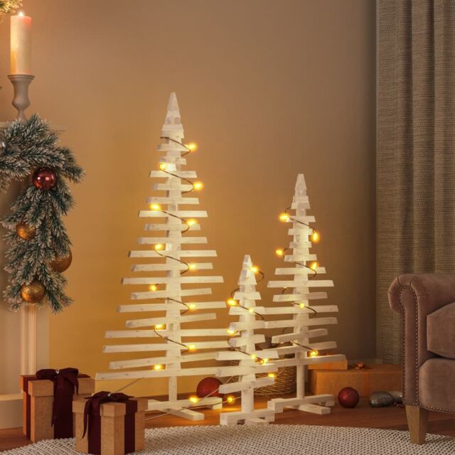Berkfield Home Wooden Christmas Trees for Decoration 3 pcs Solid Wood ...