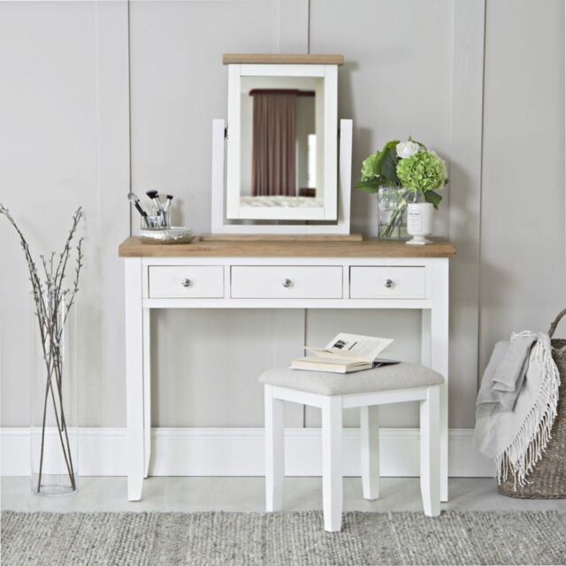 Dressing Table Storage Drawers White Solid Oak Veneer Vanity Assembled ...