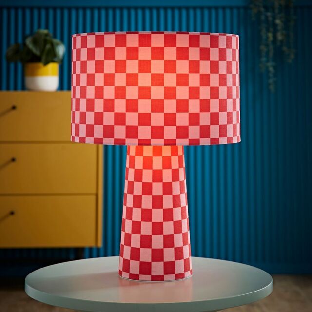 Pritchard Pink Checkerboard Shade Full Fabric Table Lamp with LED Bulb ...