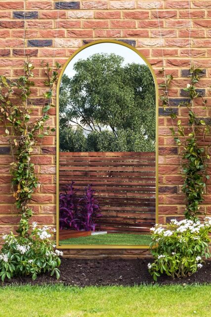 "MirrorOutlet Gold Framed Arched Garden Wall Mirror 71"" X 35"" (180CM ...