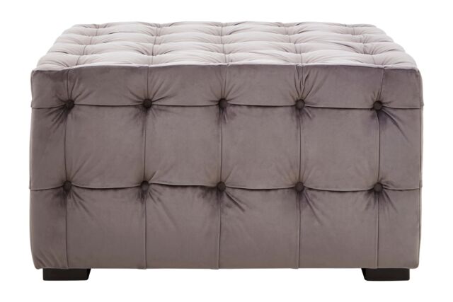 Premium Grey Linen Button Tufted Foostool, Velvet Upholstered Soft ...