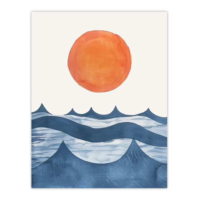 "Artery8 Summer Sun Over Ocean Waves Abstract Watercolour Wall Art ...