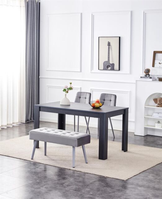 Dining Table and 2 Chairs With Bench Dark Grey Table 2 Grey Velvet ...