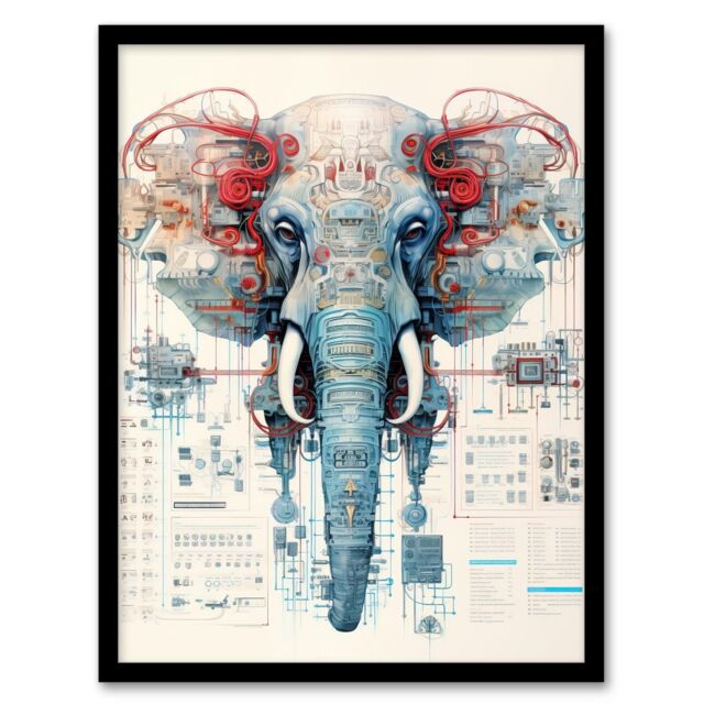Elephant Robot Hybrid Schematic Blueprint Futuristic Secret Complex Arcane Manuscript Gift For ...