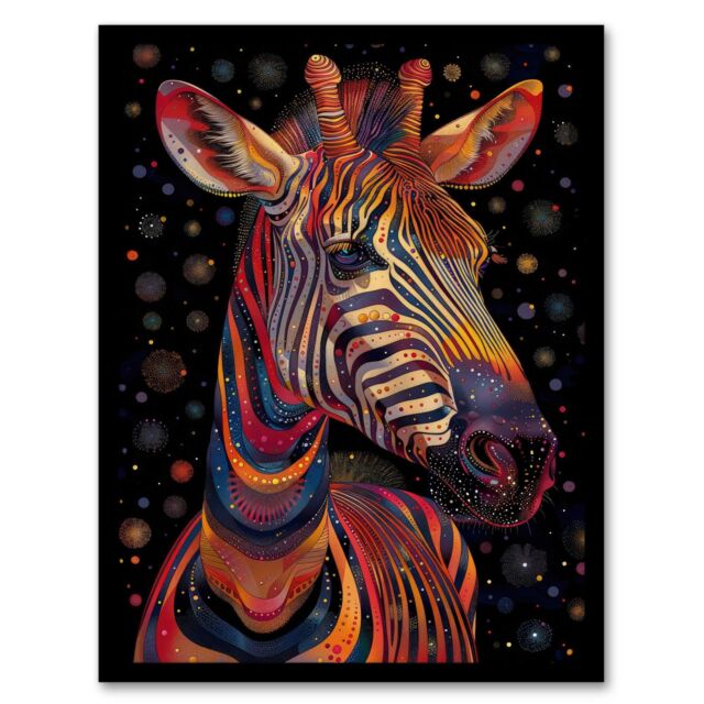 Wall Art Print Psychedelic Zebra Giraffe Cool Fun Trippy Animal Art ...