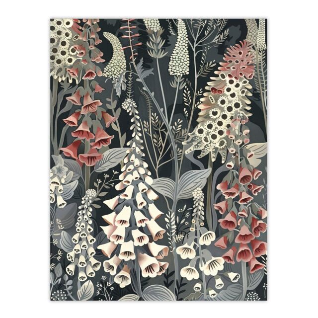 Dark Foxglove Forest Flowers Artwork Grey Floral Wall Art Print by ...
