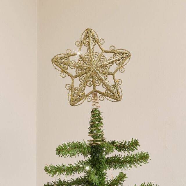 Gold Ornate Glitter Star Christmas Tree Topper by Debenhams | ufurnish.com