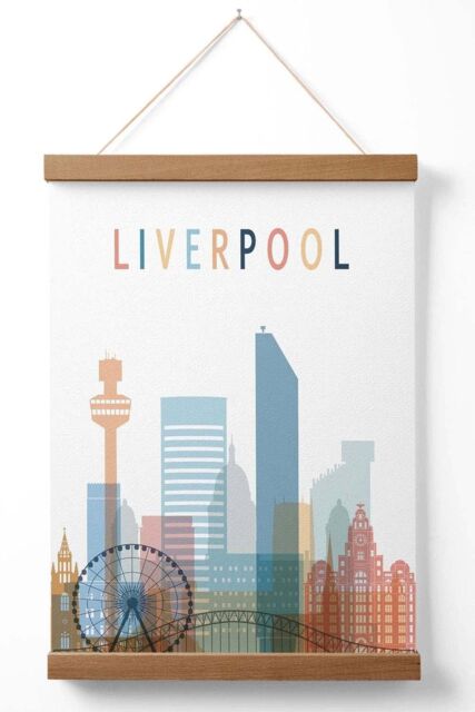 Liverpool Colourful City Skyline Framed Print SIZE: A3 with Oak Frame ...