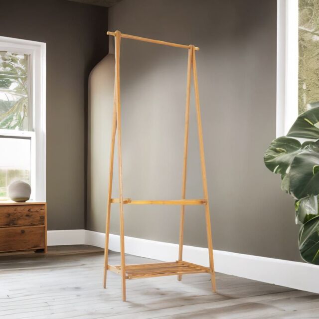 Bamboo Natural Brown Open Clothes Rack With Shelf by Debenhams ...
