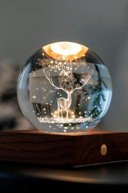 Amber Crystal Light 3D laser Stag with Wooden Walnut Base - Large by ...