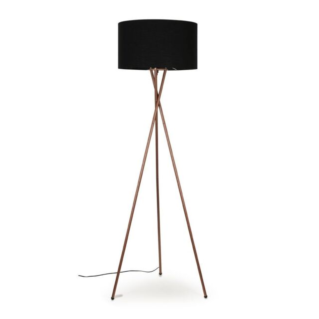Camden Copper Metal Tripod Floor Lamp with Black Drum Lamp Shade by ...