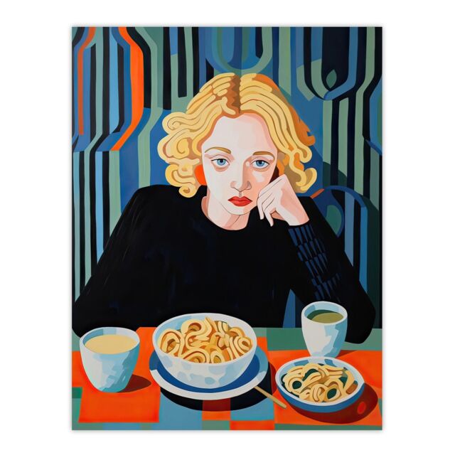 Wall Art Print Dinner For One Colourful Oil Painting Portrait of Woman ...
