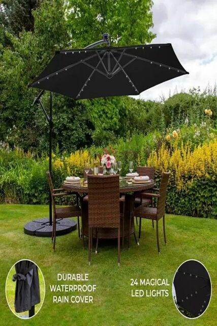 Black 3m LED Cantilever Parasol With Fan Base by Debenhams | ufurnish.com