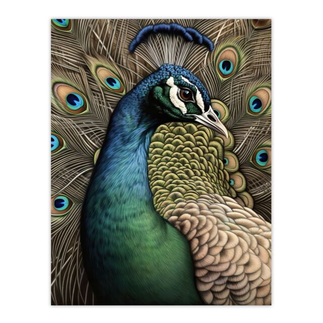 "Artery8 Curious Peacock Detailed Pen & Ink Study Turquoise Modern ...