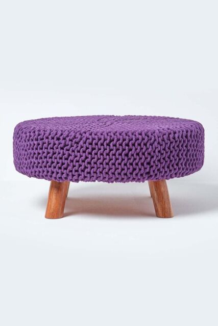 Large Round Cotton Knitted Footstool on Legs by Debenhams | ufurnish.com