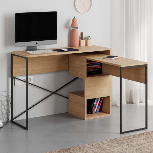Decortie Badau' Modern L-Shaped Computer Desk 110cm in Natural - Size ...