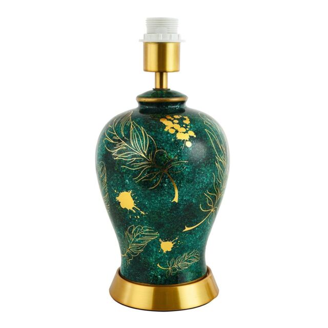 Vivid Emerald Green Ceramic Table Lamp Base with Gold Foil Flowers and ...