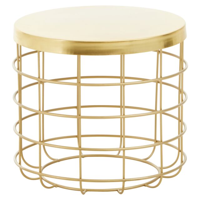 Orsina Gold Finish Side Table With Caged Base, Open Frame Design ...