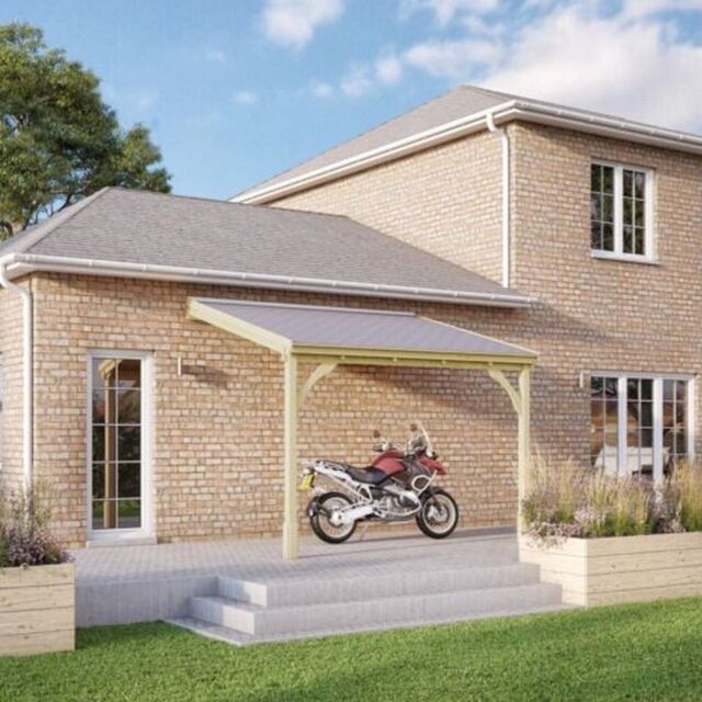 Felt Shingle Roof Car Port 2 Post, Wood - L200 x W434 cm - Light Green ...