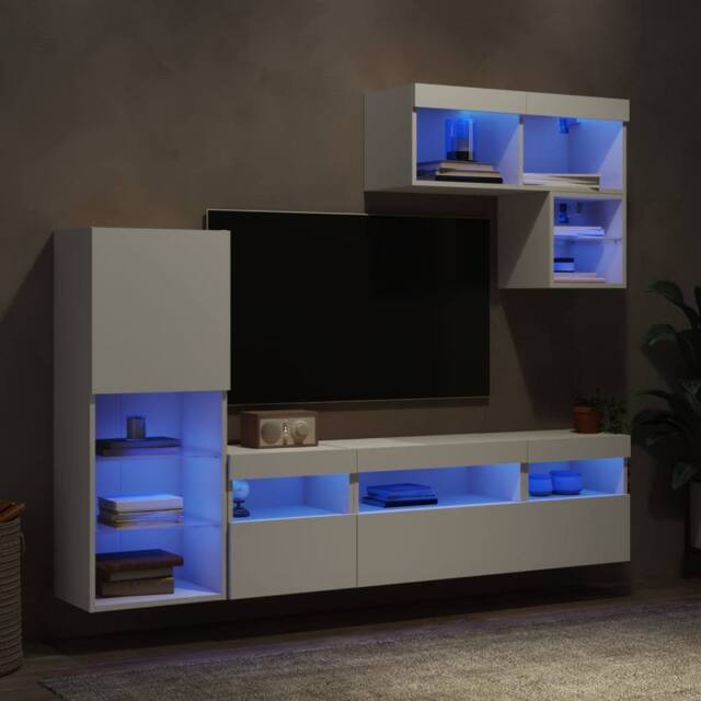 Berkfield Home 6 Piece TV Wall Units with LED White Engineered Wood by ...