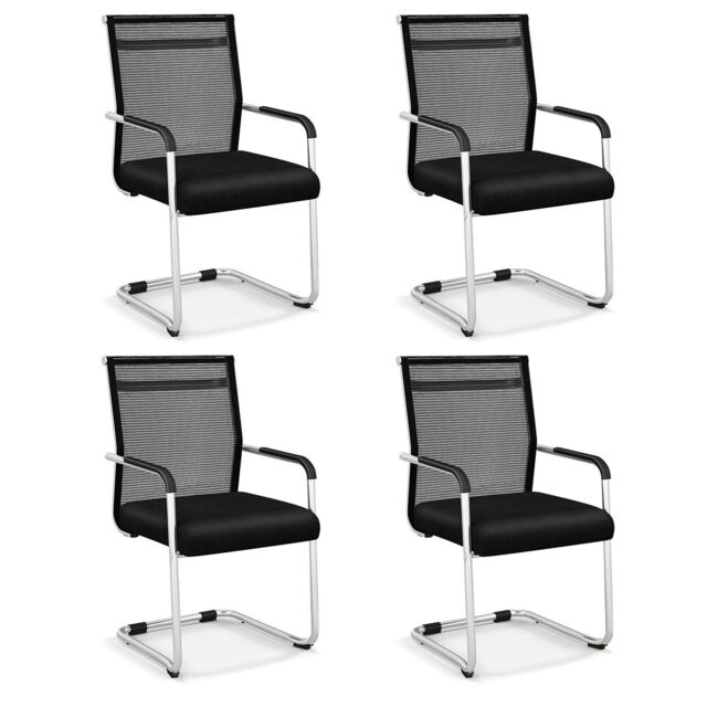 Costway Stackable Office Reception Chairs Set of 4 Mid Back Guest ...