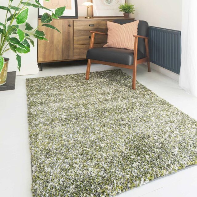 Dark Green Grey Mottled Shaggy Rug by Debenhams | ufurnish.com