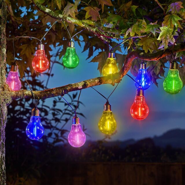 Solar Powered Neon-Esque Multicolour Lightbulb Garden String Lights by ...