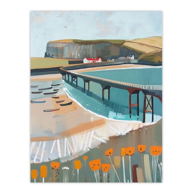 Abstract Painting Hunt Cliff Saltburn Yorkshire Wall Art Print by ...