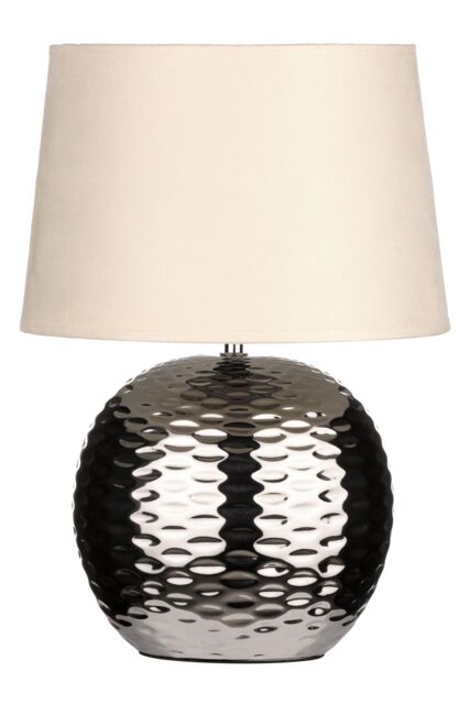 Dimple Effect Table Lamp in Chrome with Fabric Shade, Elegant Ceramic ...