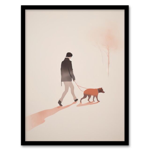 Wall Art Print The Dog Walk By Amy Denver Minimalist Soft Pastel Orange ...