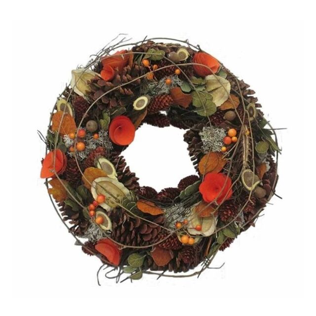 Elegant Autumn Log Rose Wreath Handcrafted Pine Cones Rattan Wood Chips ...