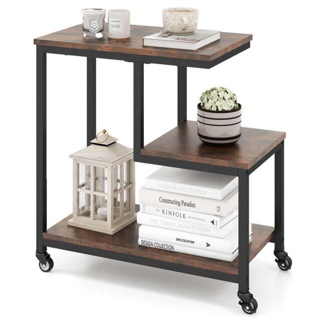 G-shaped Side Table 3-Tier Mobile End Table w/Open Shelves by Debenhams ...