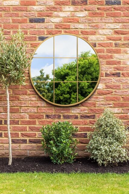 "Gold Metal Frame Round Garden Wall Mirror 39"" x 39"" (100x100CM)" by ...