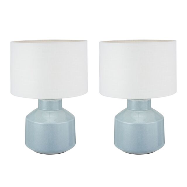 Set of 2 Vintage Style Ceramic Blue Bedside Table Lamp Room Décor ...