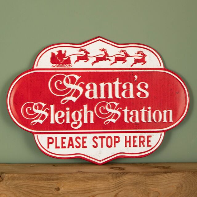 Samuel Alexander 51cm Red & White Metal Christmas Santa Sleigh Station ...