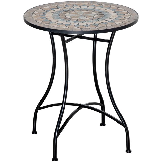 60cm Mosaic Round Bistro Table Outdoor Garden Side Table, Green by ...