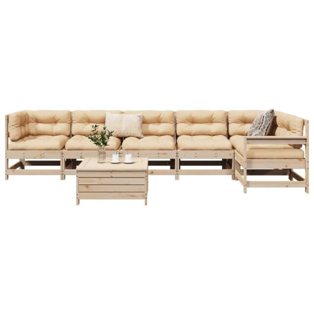 7 Piece Garden Sofa Set Solid Wood Pine by Debenhams | ufurnish.com